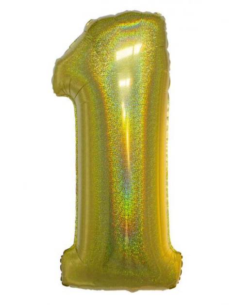 40 inch Holographic Gold Number 1 Mylar Balloon - alinpartysupply.com